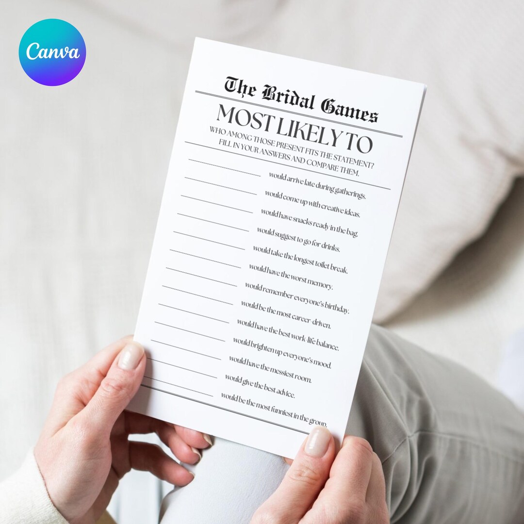 Bridal Shower Most Likely to Game for Women Bridal Party Game Fun ...
