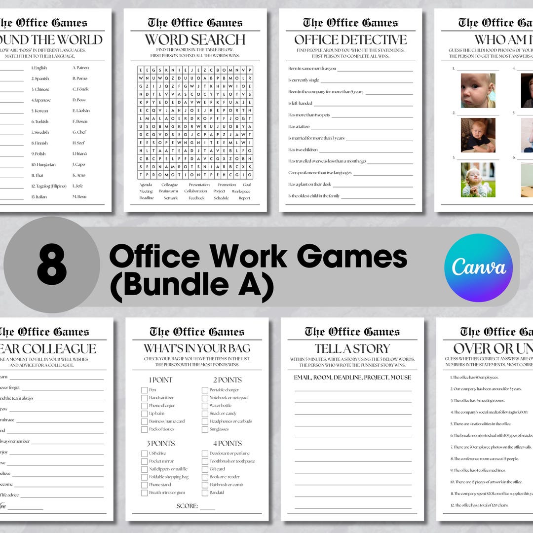 Office Work Party Game Bundle A, 8 Newspaper-themed Icebreaker Games ...
