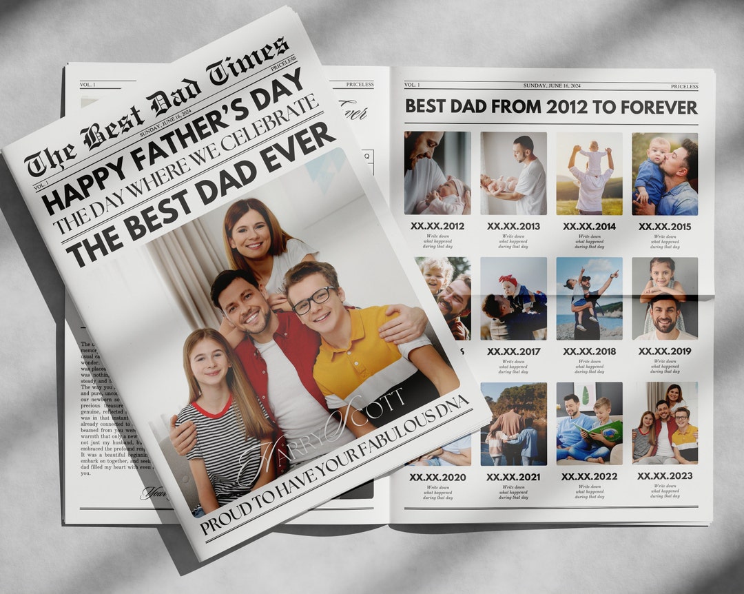 Fathers Day Newspaper Template Digital Canva Editable Fathers Day Gift ...