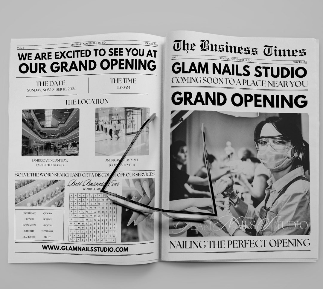 Editable Business Announcement Newspaper Template, Custom Canva Grand ...