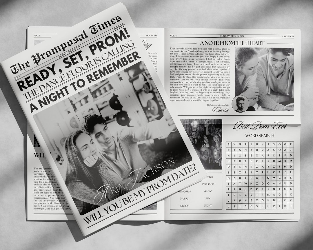 Editable Prom Proposal Newspaper Template, Custom Canva Romantic Prom ...