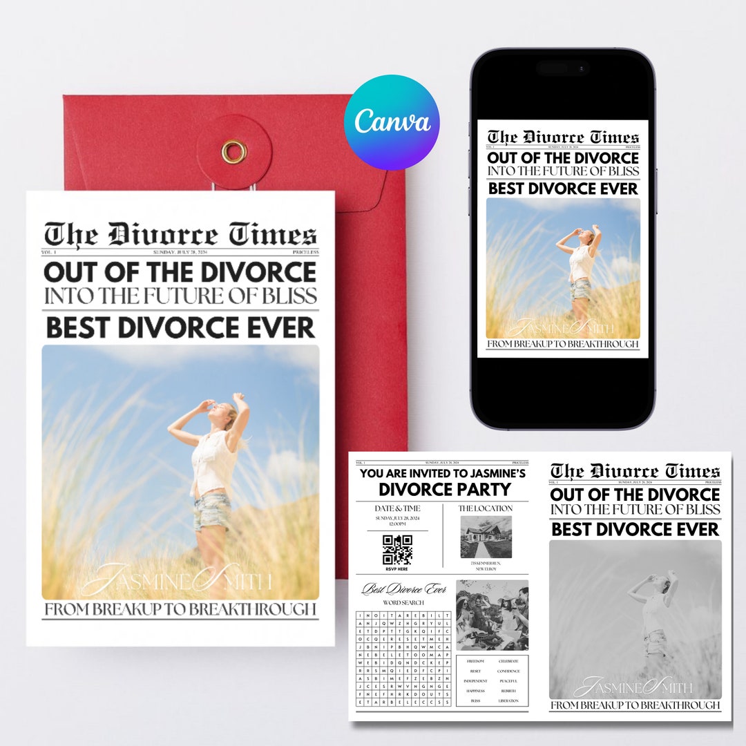 Divorce Party Invite Newspaper Template Digital Canva Divorce ...