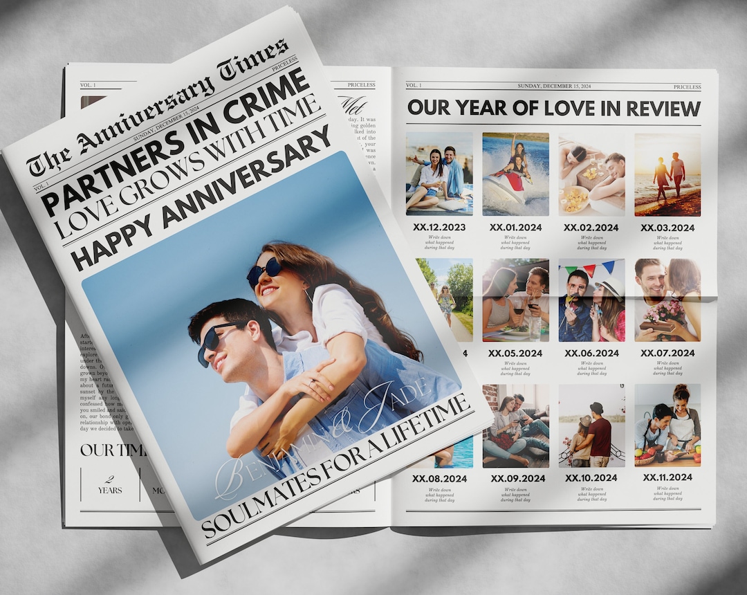 Custom Couple Anniversary Newspaper Template Digital Canva Template ...