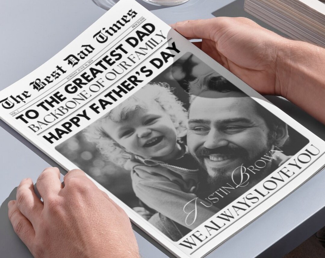 Editable Fathers Day Newspaper Template, First Father's Day Gifts Card ...