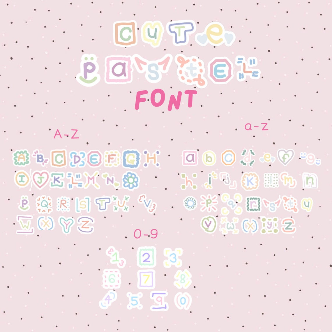 Cute Pastel Colour Alphabet Digital Stickers, Font Letters & Numbers ...