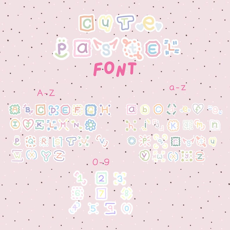 Cute Pastel Colour Alphabet Digital Stickers, Font Letters & Numbers ...