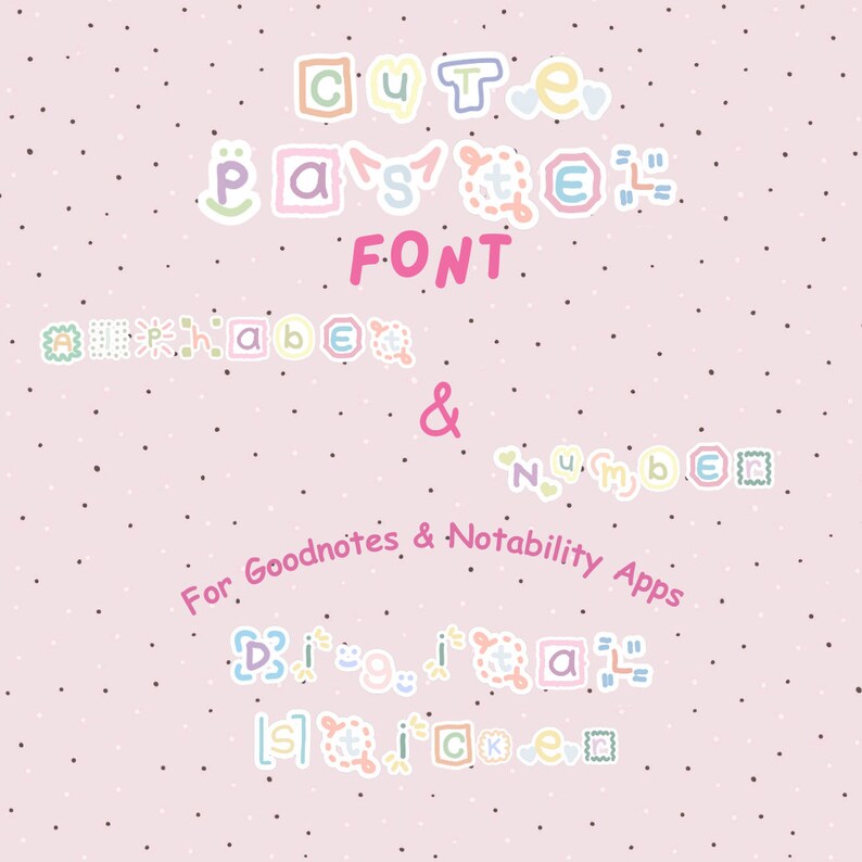 Cute Pastel Colour Alphabet Digital Stickers, Font Letters & Numbers ...