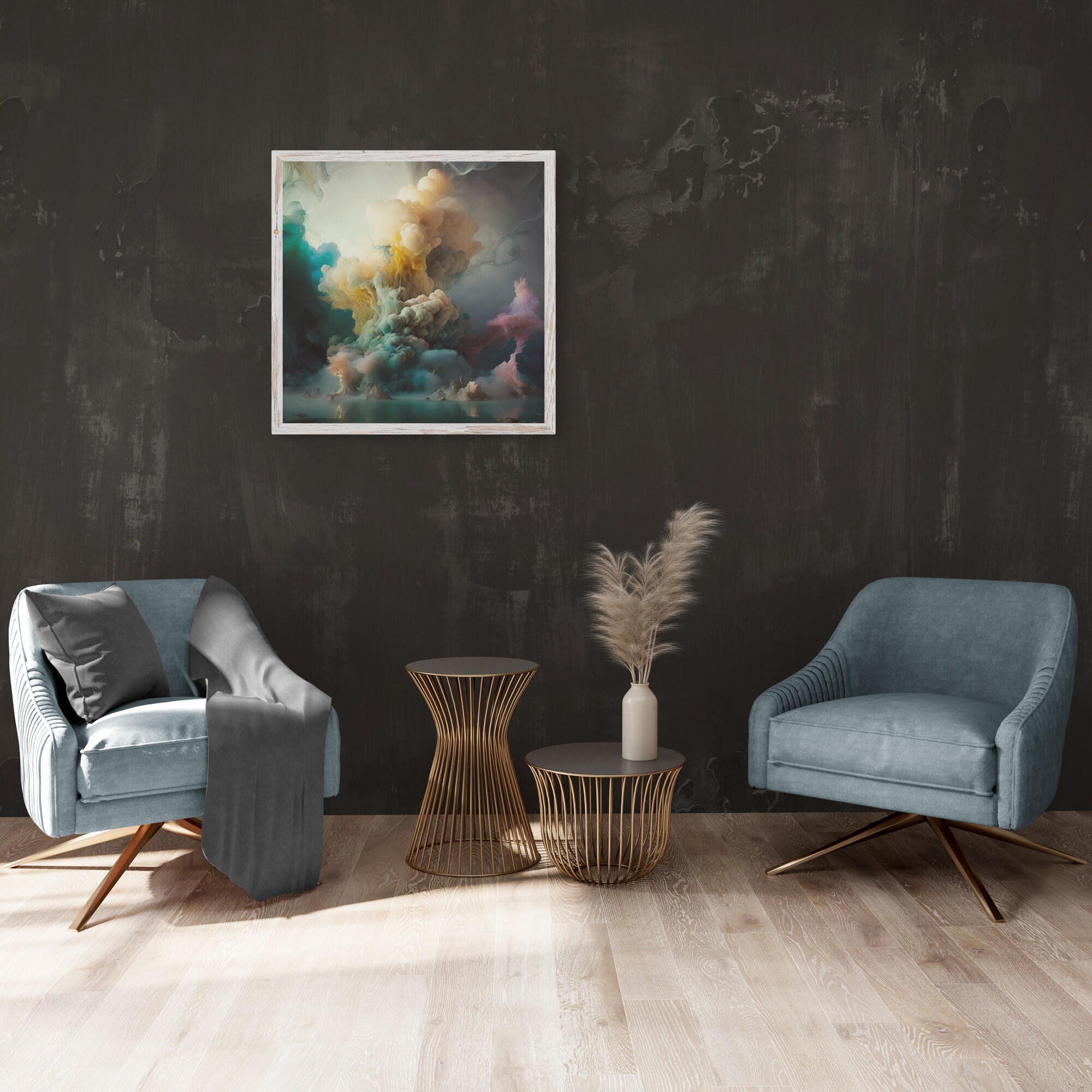 Mixed Origin: Colorful Wall Art of Primordial Sea, Soft Blue Clouds ...