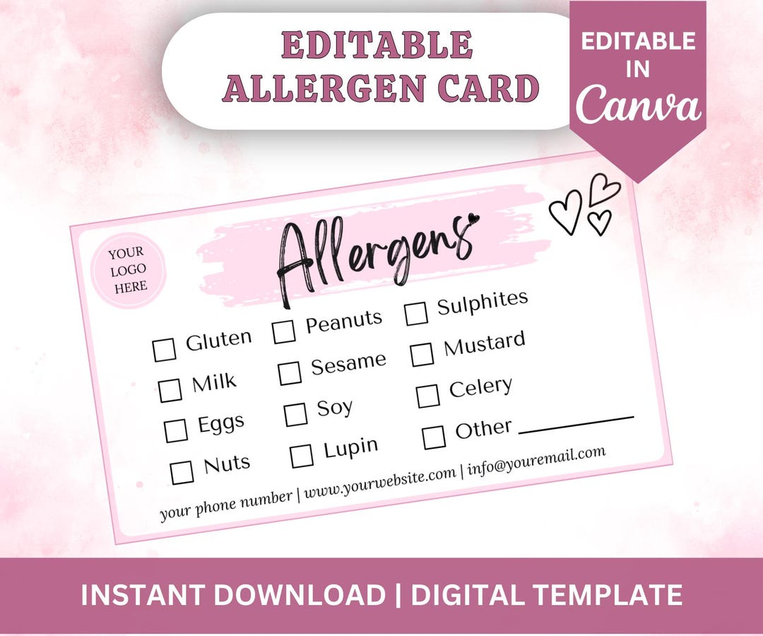 Food Allergens Card I Editable Canva Template I Printable Bakery ...