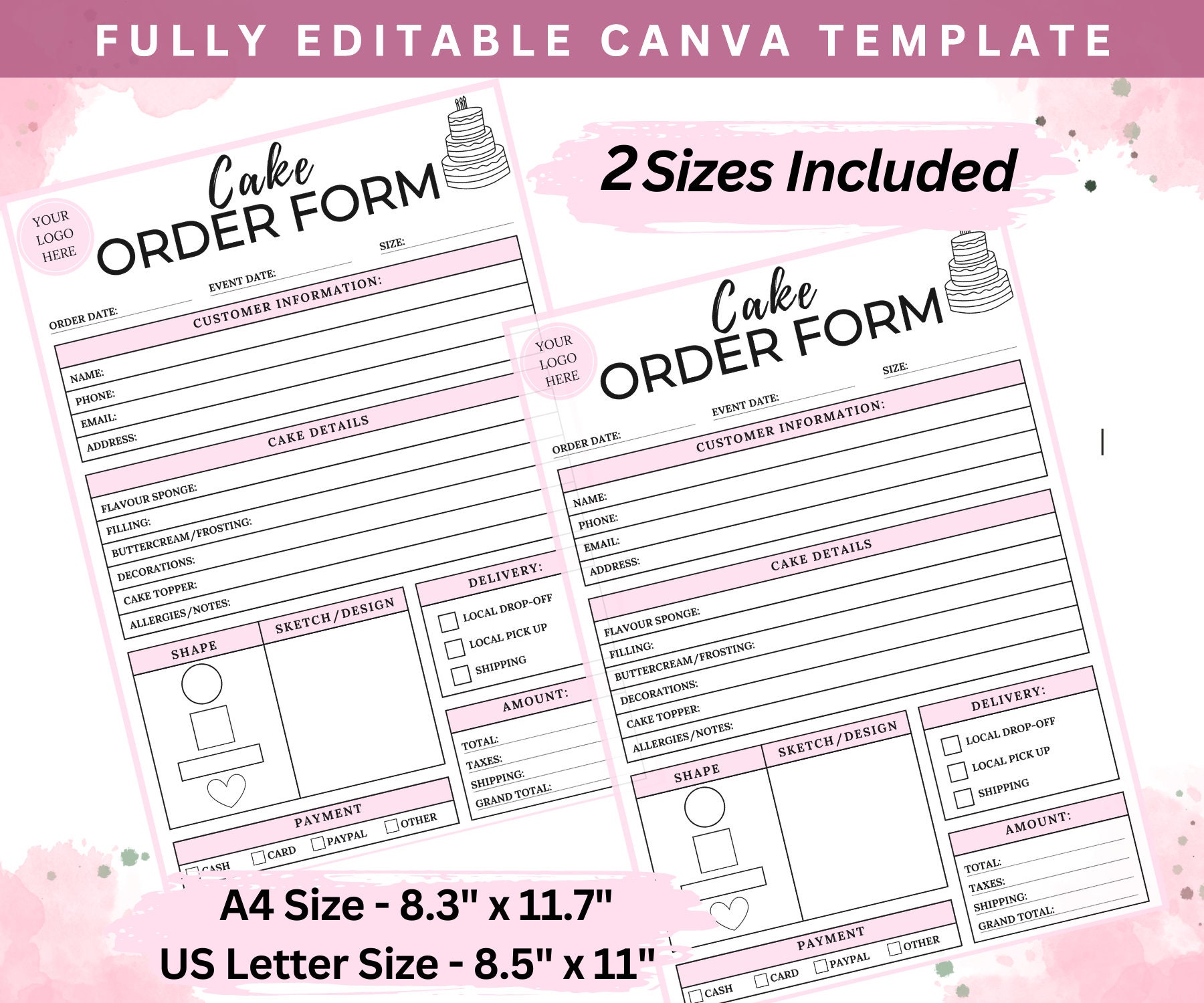 Cake Order Form Template, Bakery Order Form, Small Business Forms, Home ...
