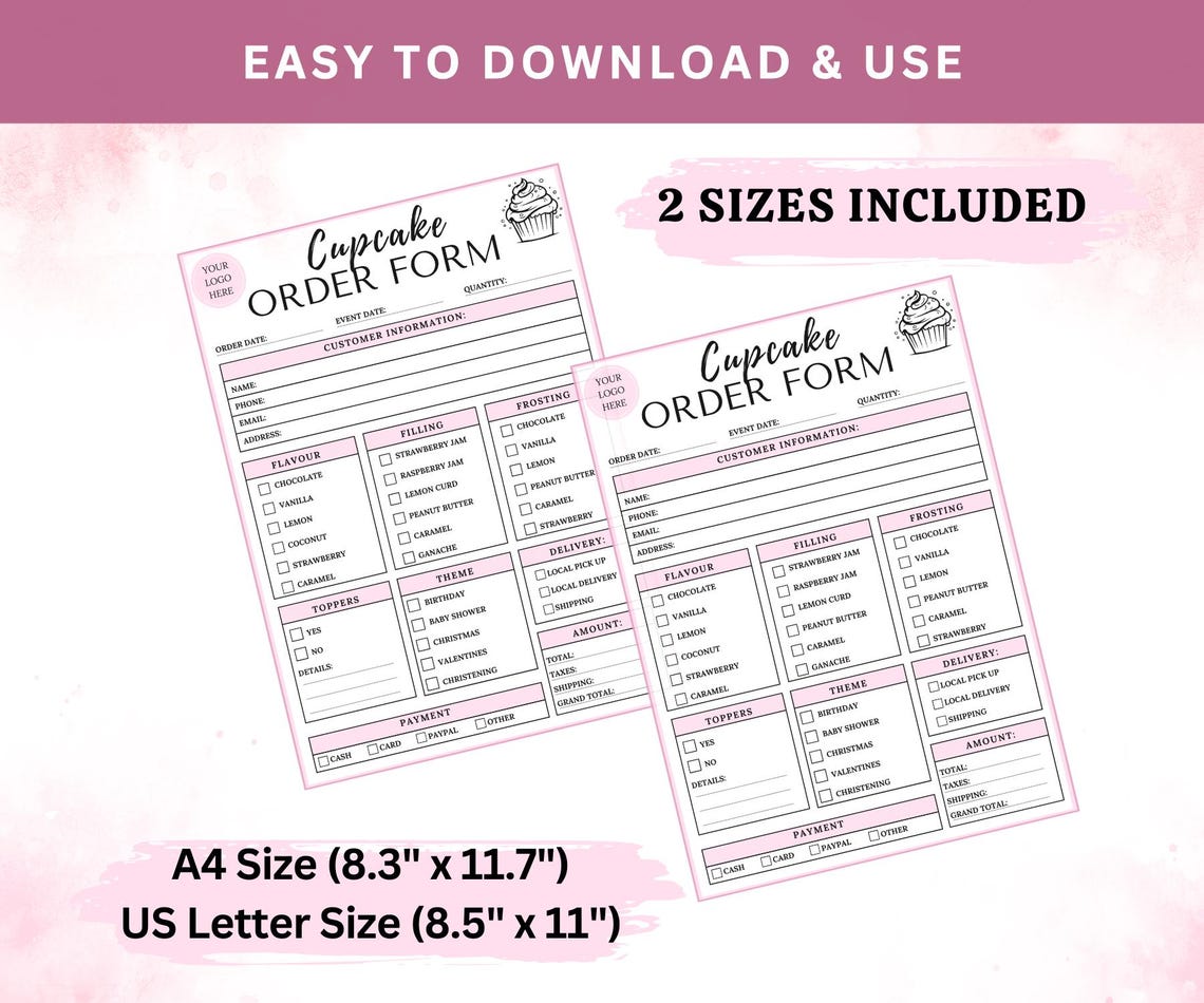 Editable Cupcake Order Form Template | Bakery Business (instant ...