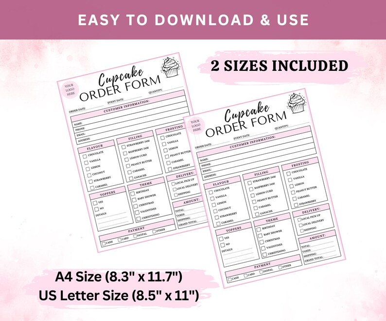 Editable Cupcake Order Form Template | Bakery Order Form | Bakery ...