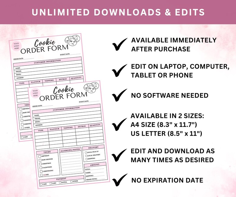 Editable Cookie Order Form | Bakery Form | Digital Template | Bakery ...