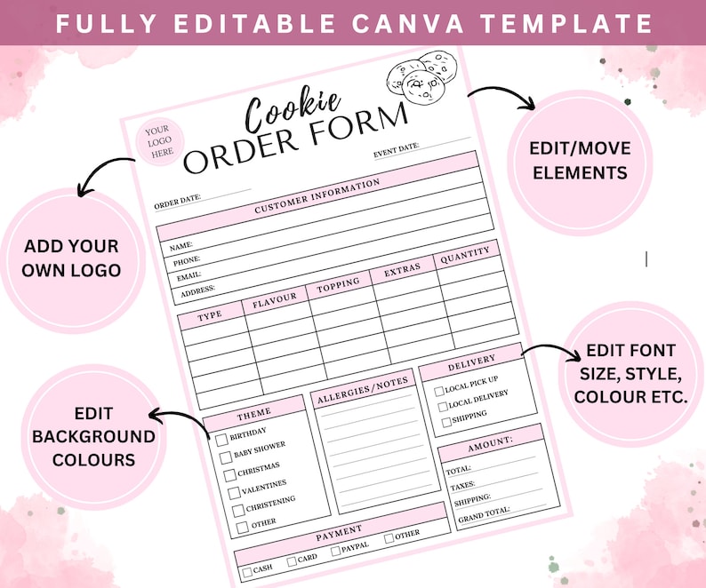 Cookie Order Form, Bakery Form, Digital Template, Bakery Business ...