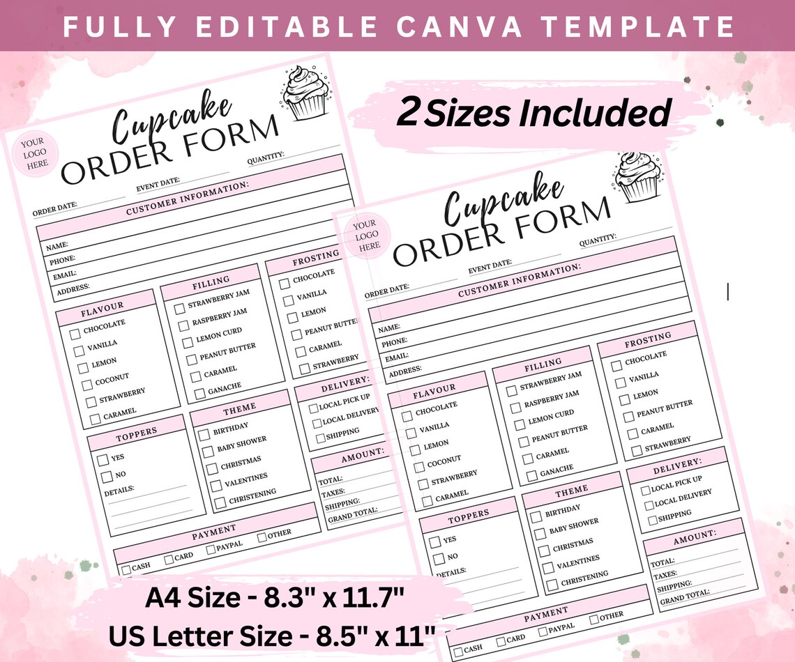 Editable Cupcake Order Form Template, Bakery Order Form, Bakery ...
