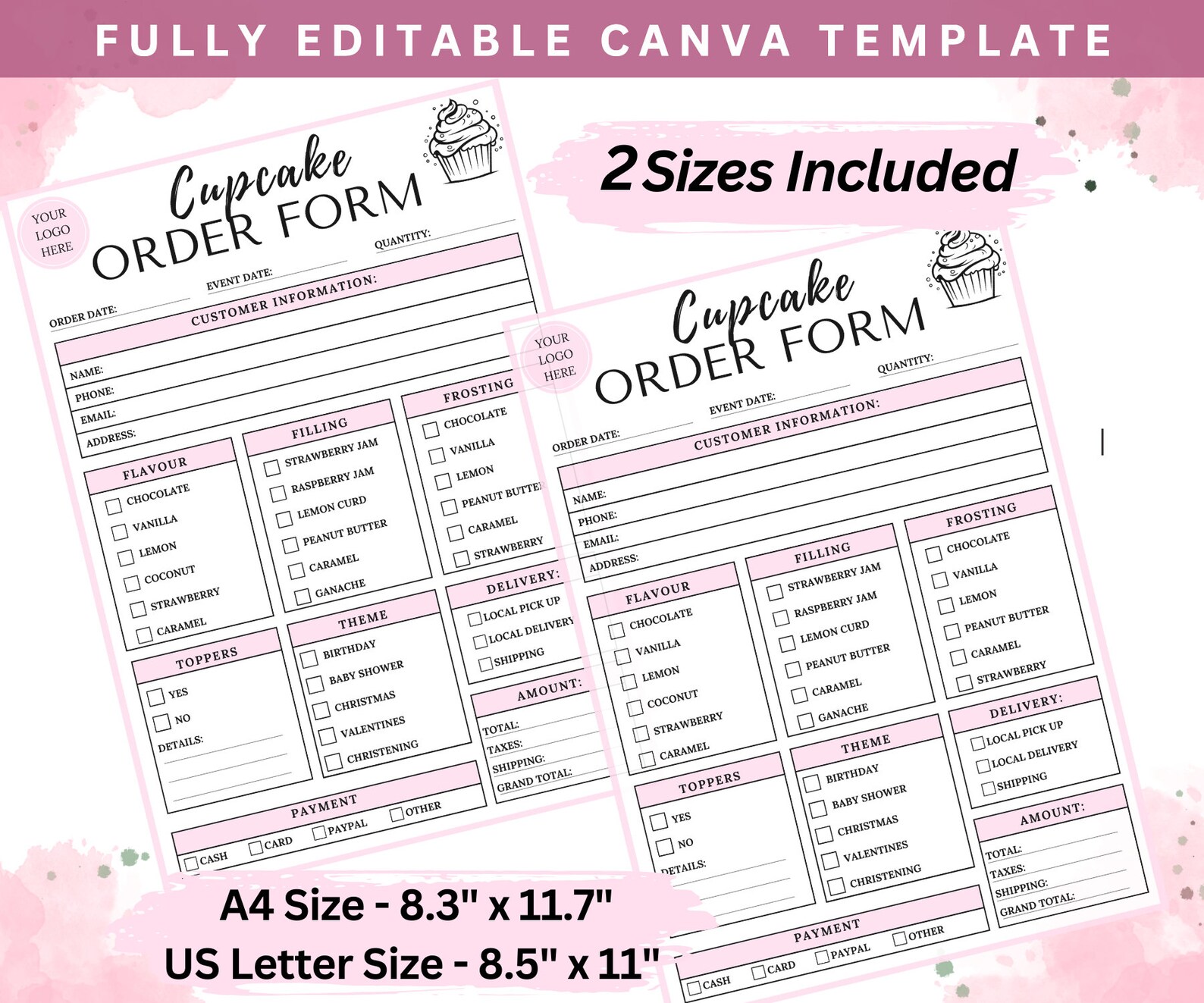 Editable Cupcake Order Form Template, Bakery Order Form, Bakery ...