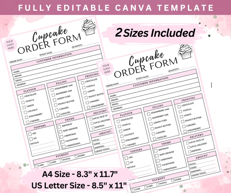 Editable Cupcake Order Form Template, Bakery Order Form, Bakery ...