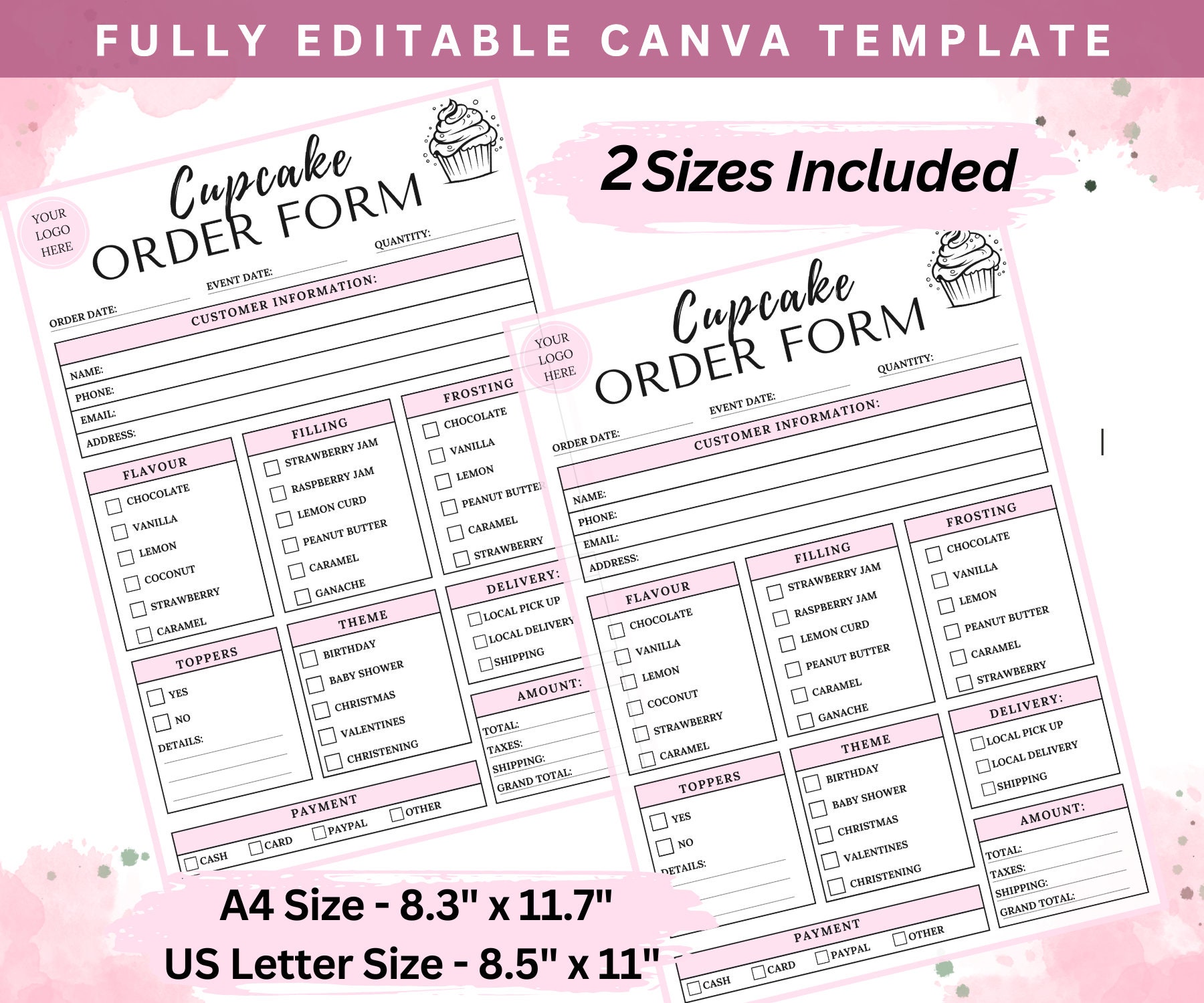 Editable Cupcake Order Form Template, Bakery Order Form, Bakery ...