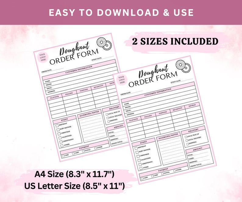 Editable Doughnut Order Form | Printable Bakery Template | Editable ...