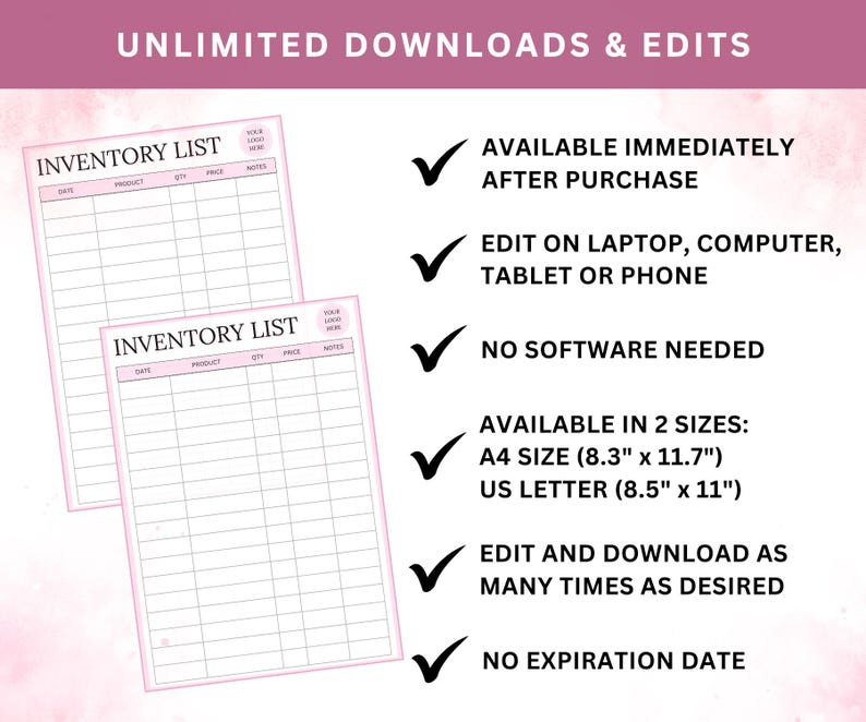 Editable Inventory List Template | Business Form (digital Download) - Etsy