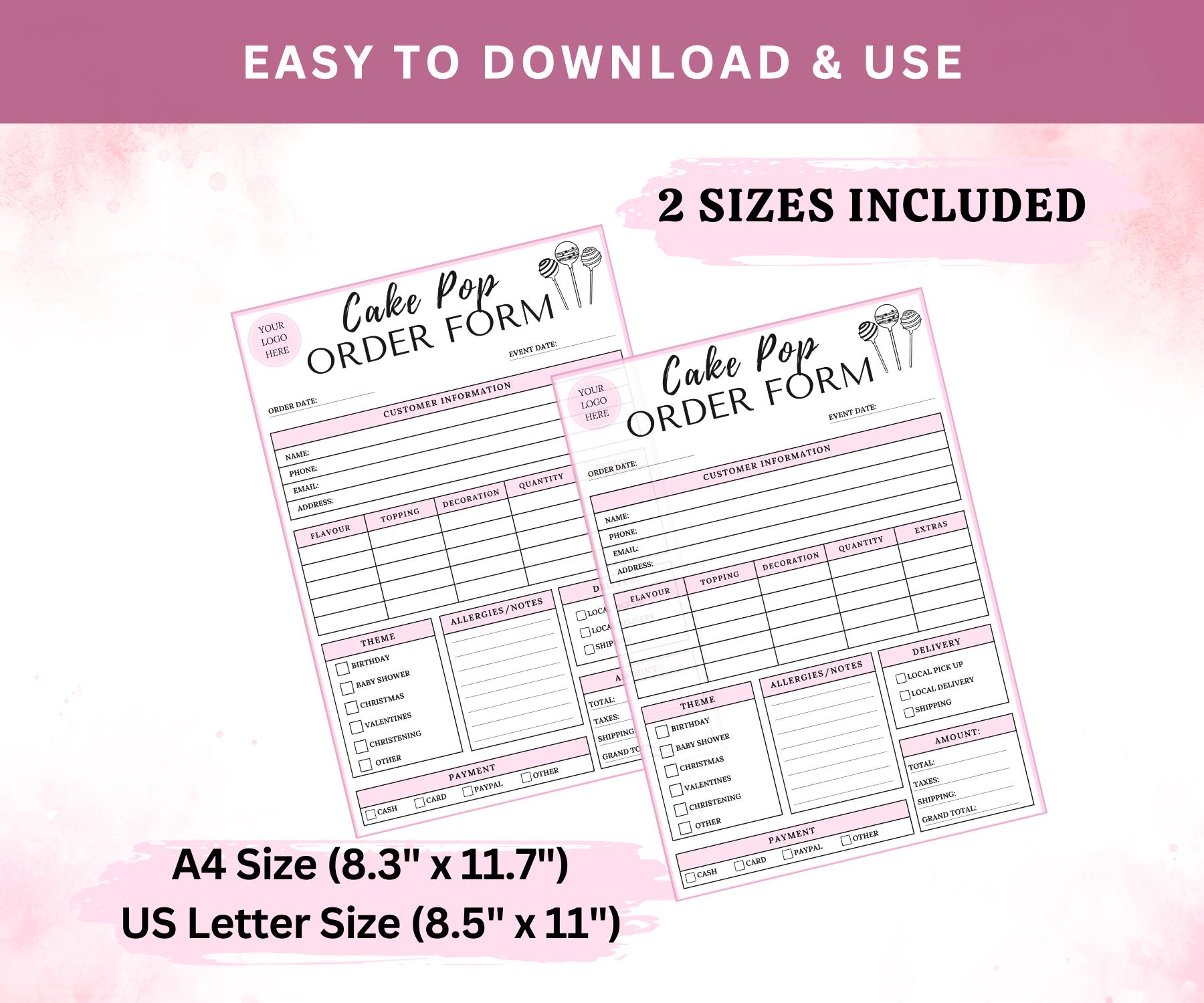Editable Cake Pop Order Form | Cake Pop Template | Canva Template ...