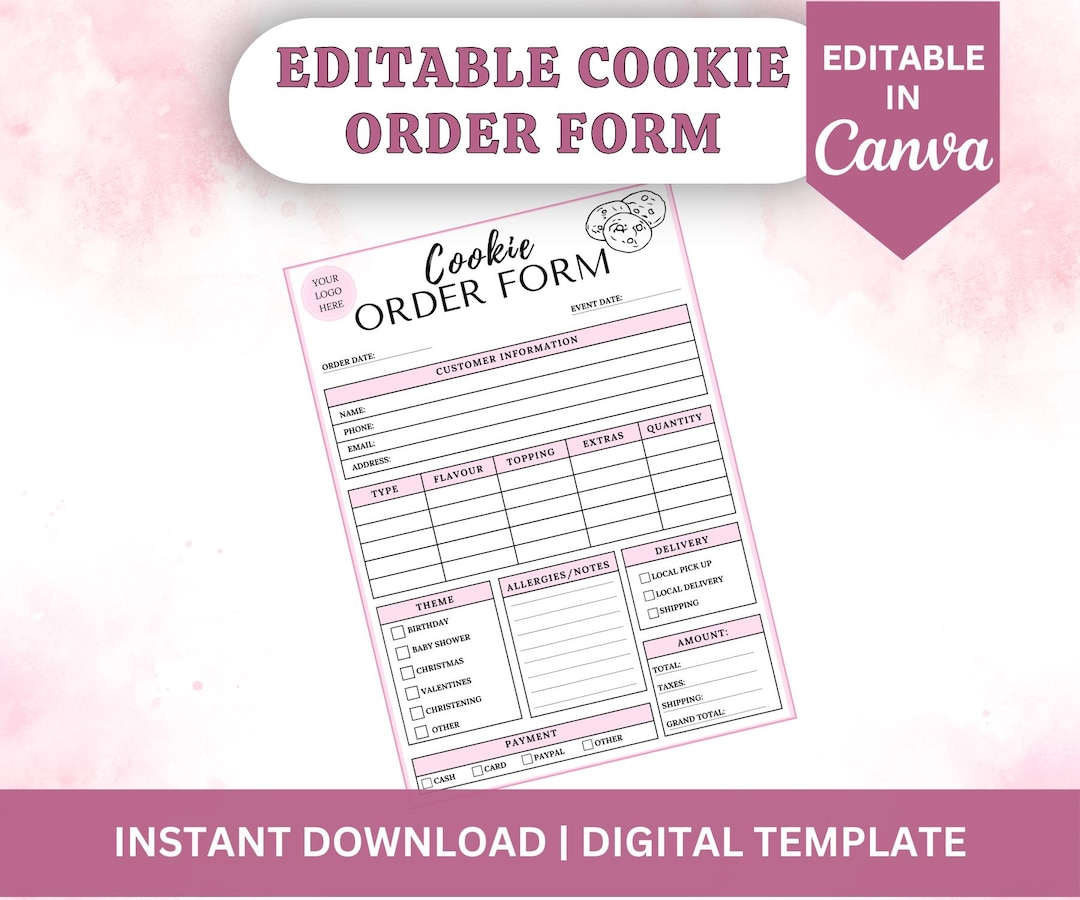 Editable Cookie Order Form | Bakery Form | Digital Template | Bakery ...