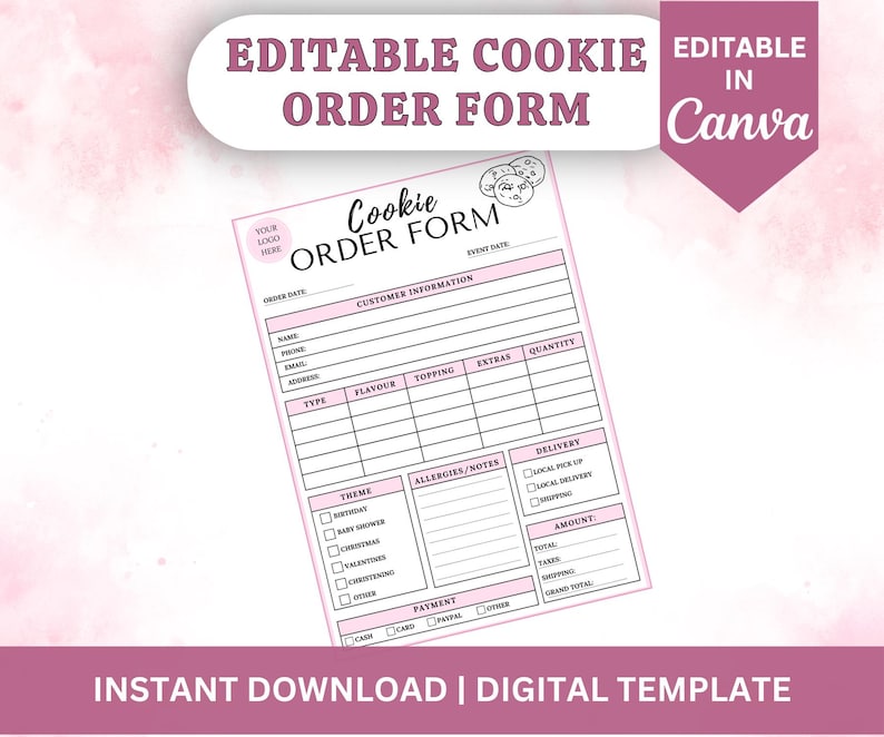 Editable Cookie Order Form | Bakery Form | Digital Template | Bakery ...