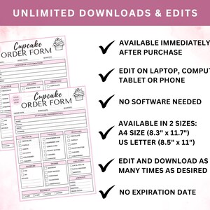 Editable Cupcake Order Form Template | Bakery Order Form | Bakery ...