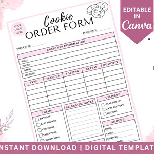 Cookie Order Form, Bakery Form, Digital Template, Bakery Business ...