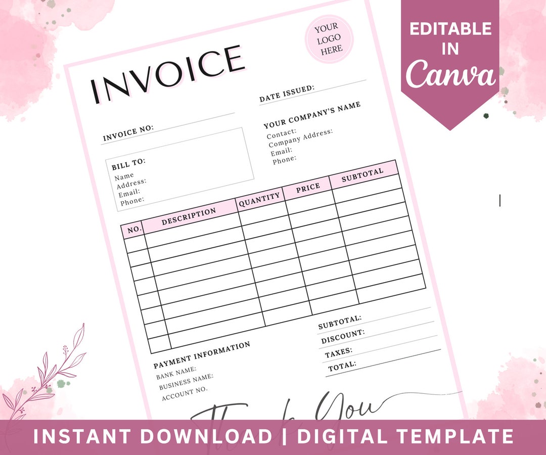 Editable Invoice, Invoice Template, Canva Template, Printable Order ...