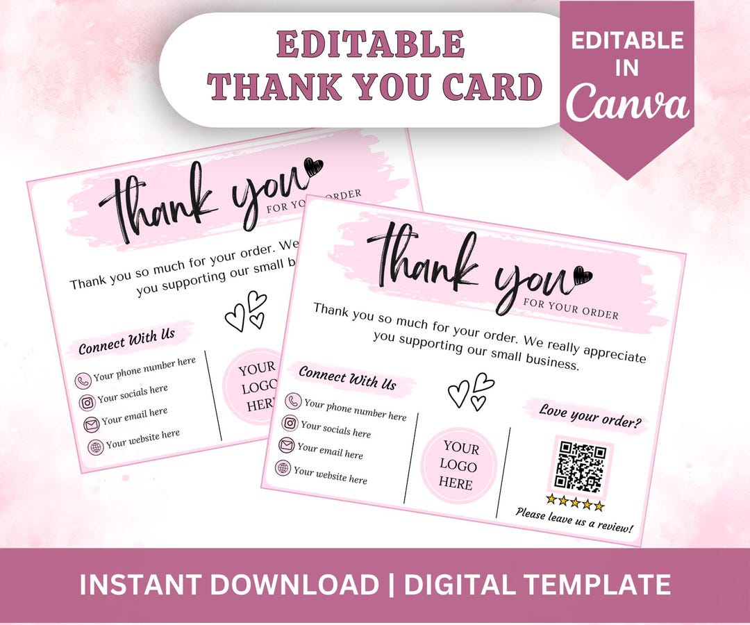 Custom Thank You Cards | Editable Canva Template (digital Download) - Etsy