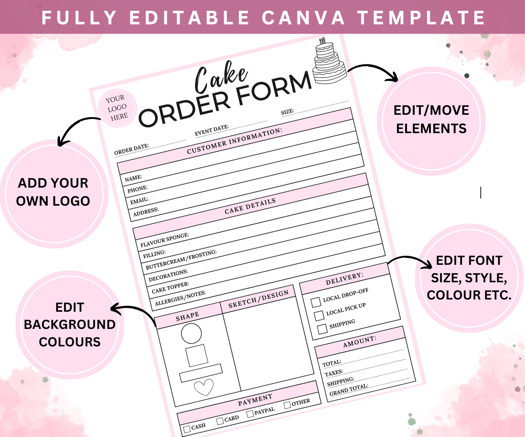 Cake Order Form Template, Bakery Order Form, Small Business Forms, Home ...