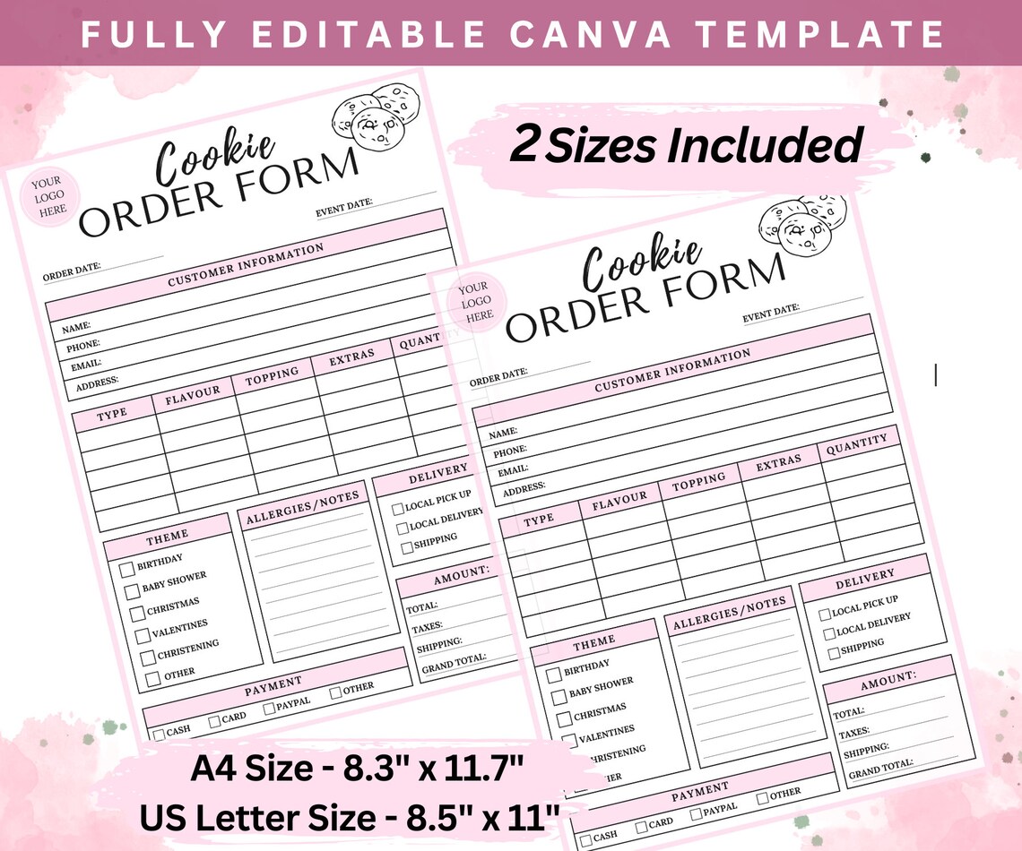 Cookie Order Form, Bakery Form, Digital Template, Bakery Business ...