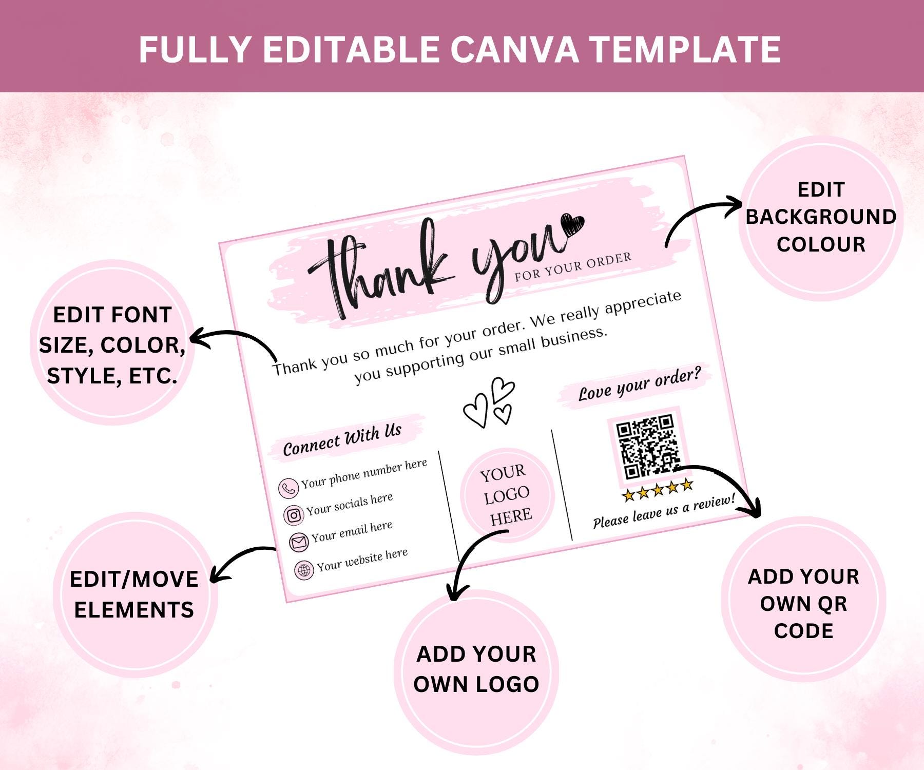 Custom Thank You Cards | Editable Canva Template (digital Download) - Etsy