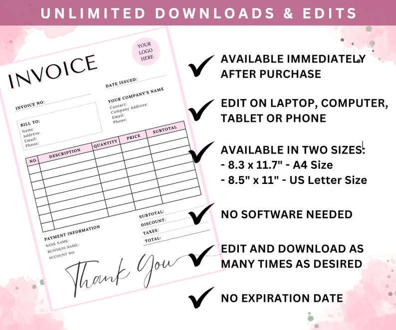 Editable Invoice, Invoice Template, Canva Template, Printable Order ...