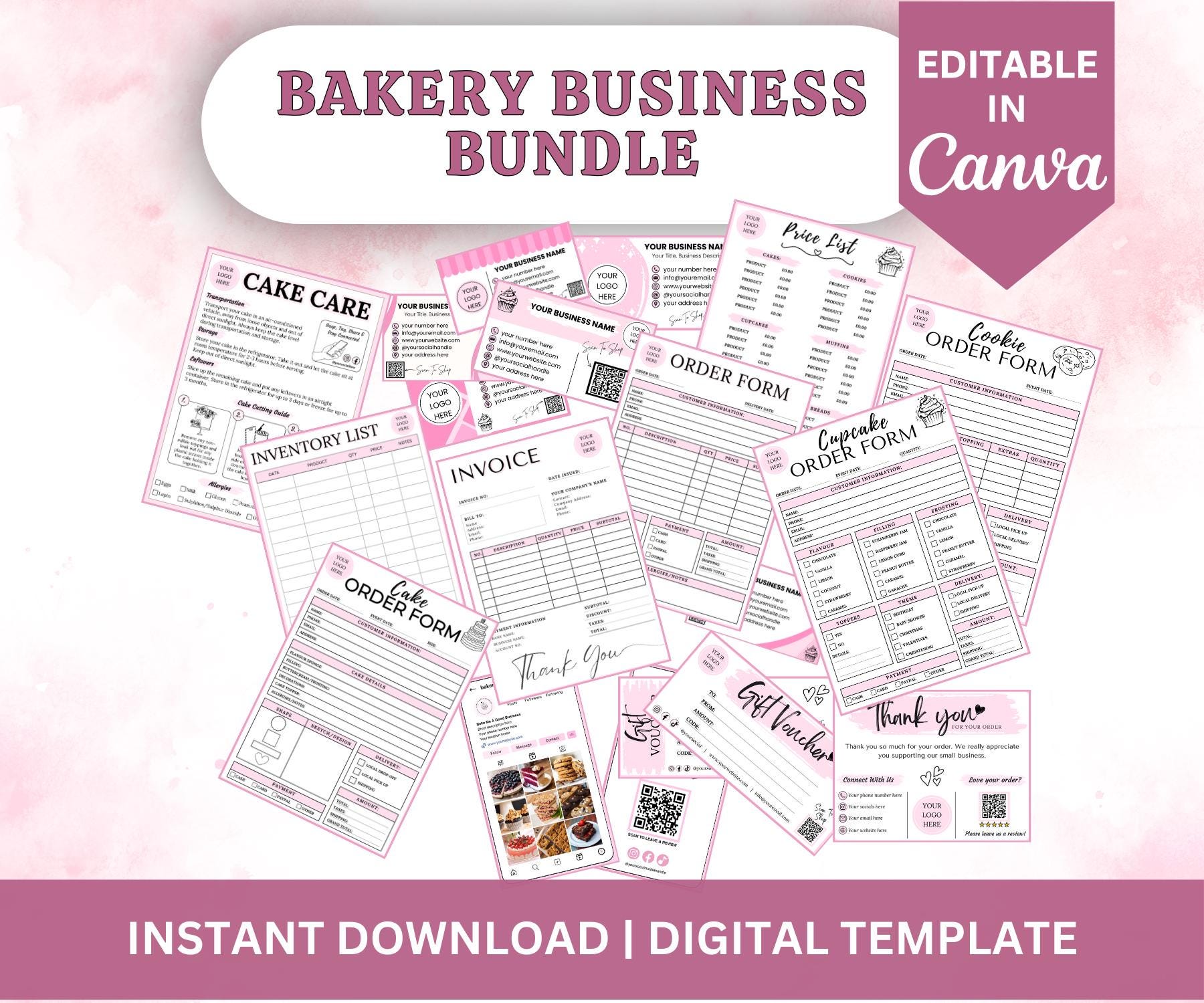 Bakery Business Bundle | Bakery Forms | Editable Template | Small ...