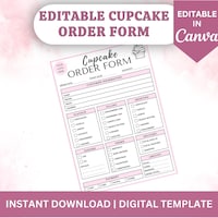 Editable Cupcake Order Form Template | Bakery Business (instant ...