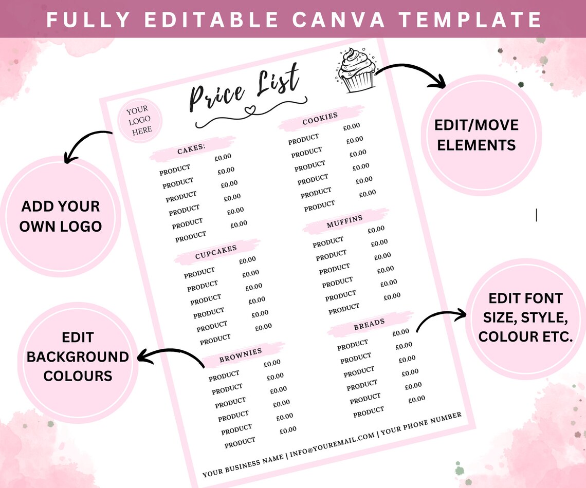 Bakery Price List Template, Bakery Menu, Bakery Template, Business ...