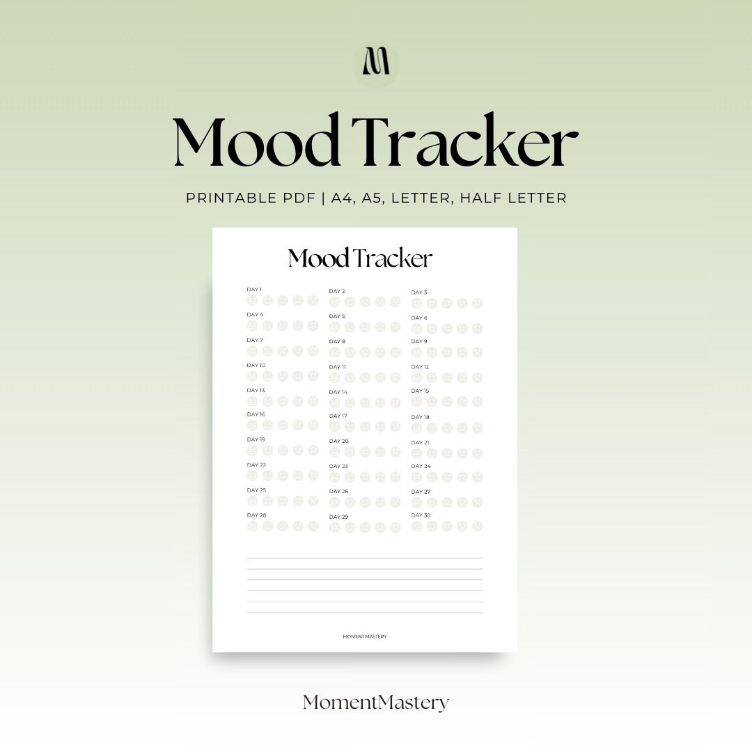Mood Tracker Printable, 30 Days,daily Mood Journal, Emotion Tracker, A4 ...