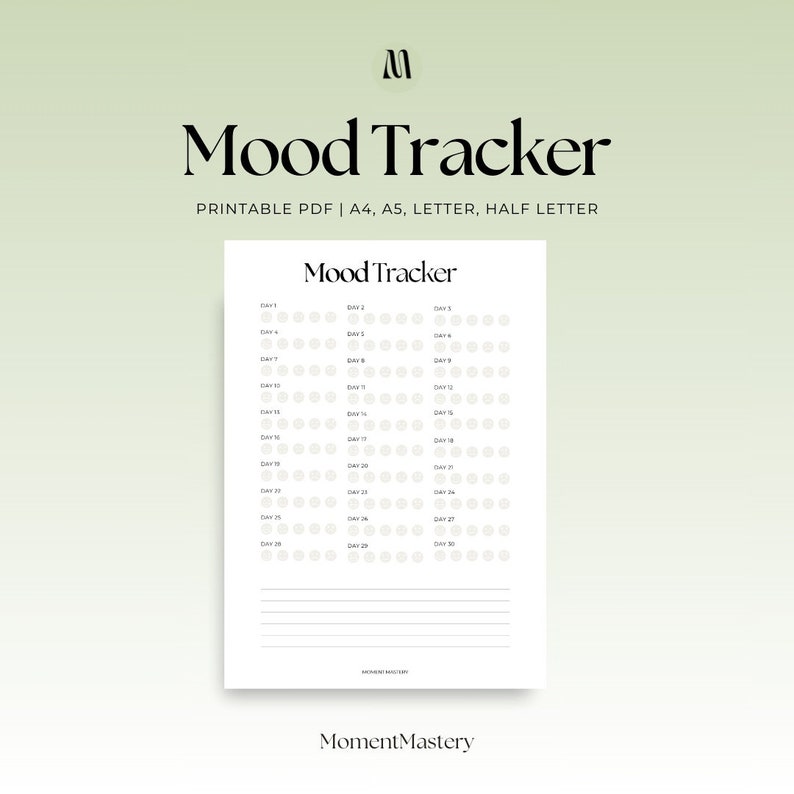 Mood Tracker Printable, 30 Days,daily Mood Journal, Emotion Tracker, A4 ...