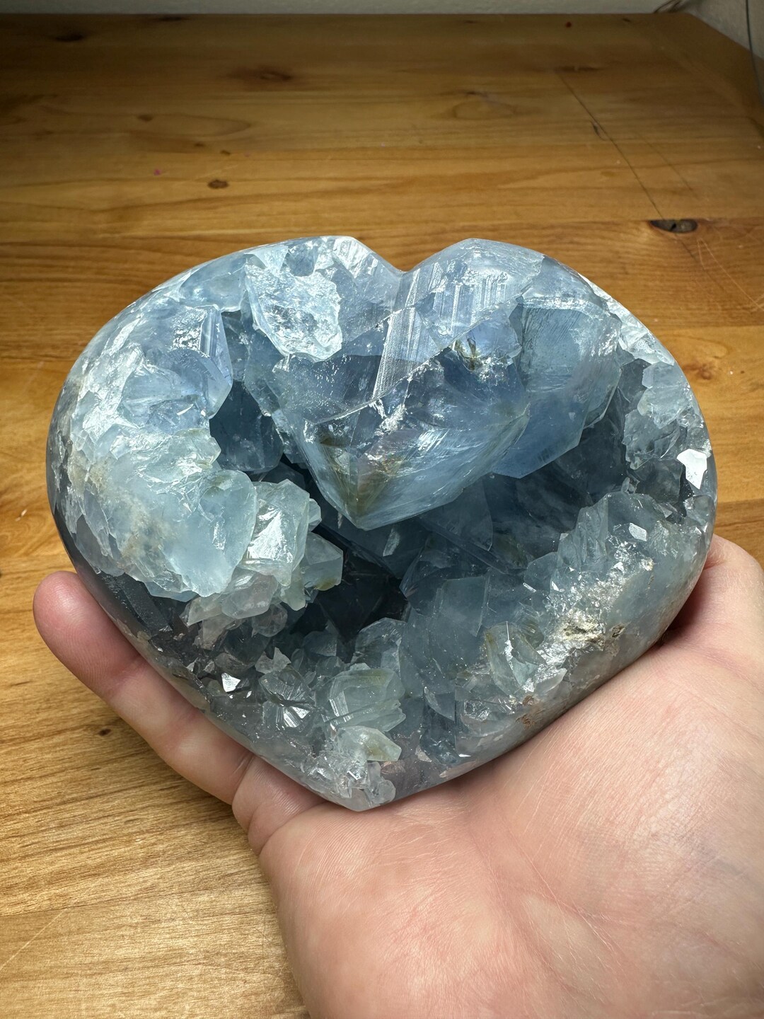 Celestite Heart- Natural Blue Crystal Cluster, Healing Energy Stone ...