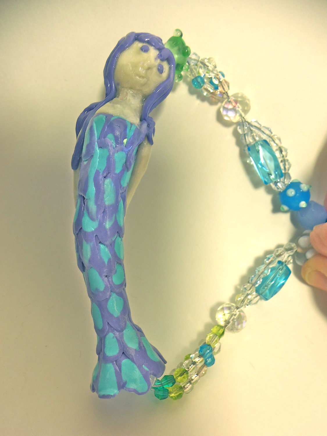 Handmade Mermaid Necklace Blue Purple Aqua Gems Femo Necklace - Etsy