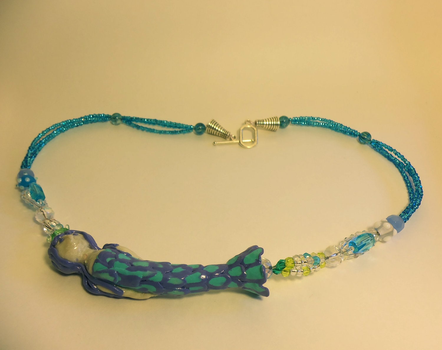 Handmade Mermaid Necklace Blue Purple Aqua Gems Femo Necklace - Etsy
