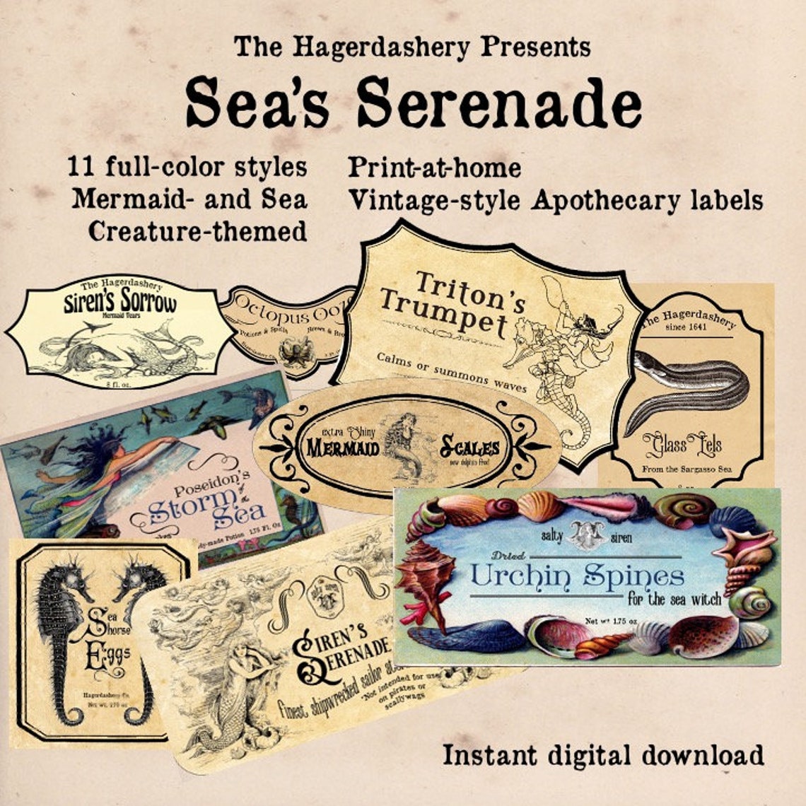 Mermaid-themed Apothecary Labels, Ocean Themed Potion Labels, Printable ...