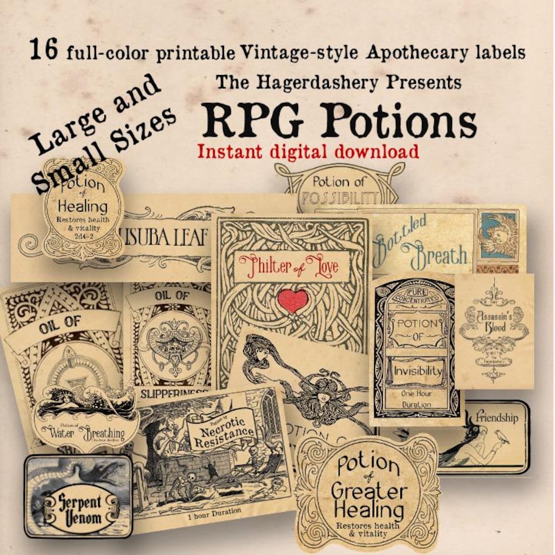 Tabletop RPG Potion Labels, Potion of Greater Healing, Spooky ...