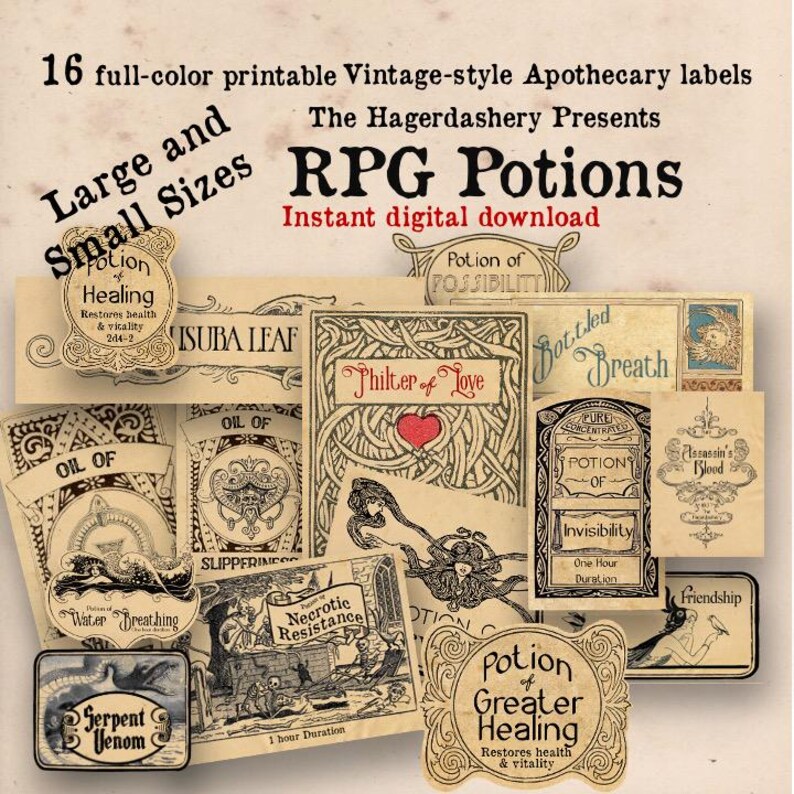 Tabletop RPG Potion Labels, Potion of Greater Healing, Spooky ...