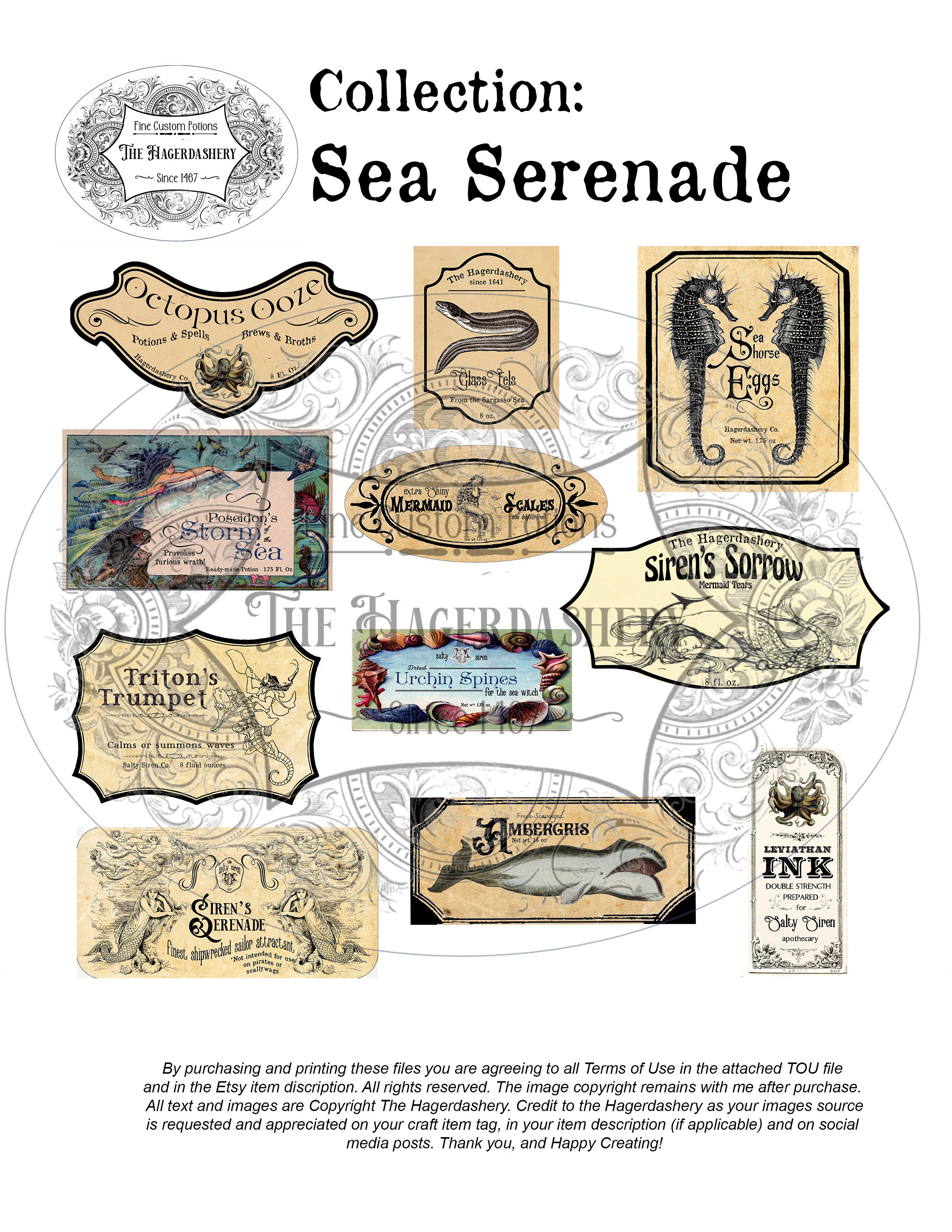 Mermaid-themed Apothecary Labels, Ocean Themed Potion Labels, Printable ...