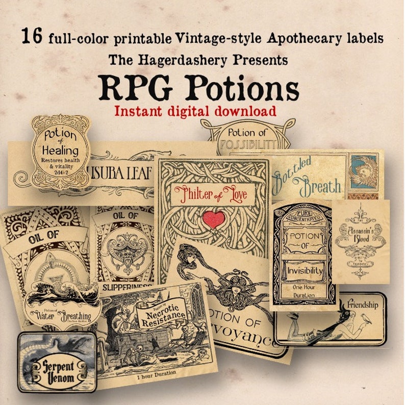 Tabletop RPG Potion Labels, Printable Potion Labels, Spooky Apothecary ...