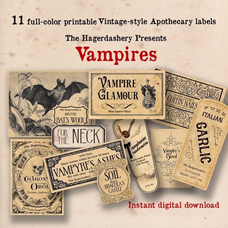 Vampire Potion Labels, Digital Printable Potion Labels, Spooky ...