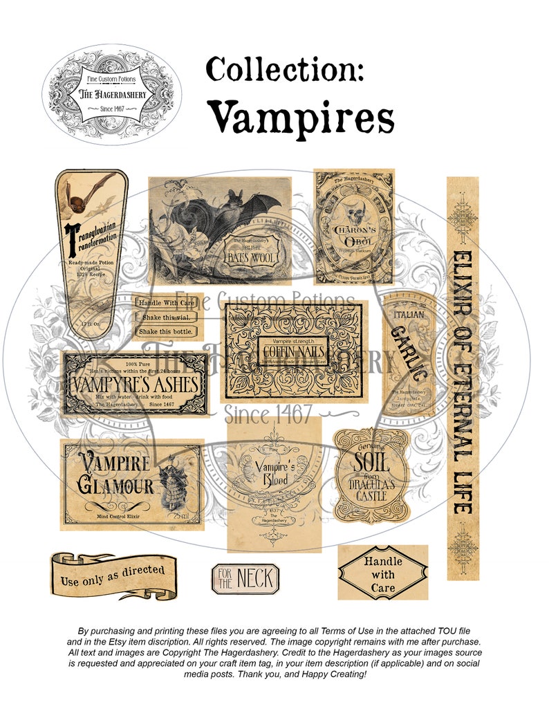 Vampire Potion Labels, Digital Printable Potion Labels, Spooky ...